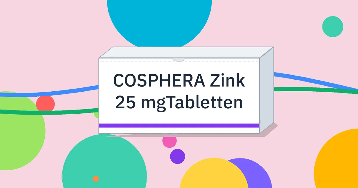 Symbolbild: Packung mit der Aufschrift COSPHERA Zink 25 mgTabletten (PZN 16242567) – Verfügbarkeit und Bezug in Apotheken in Frankfurt am Main