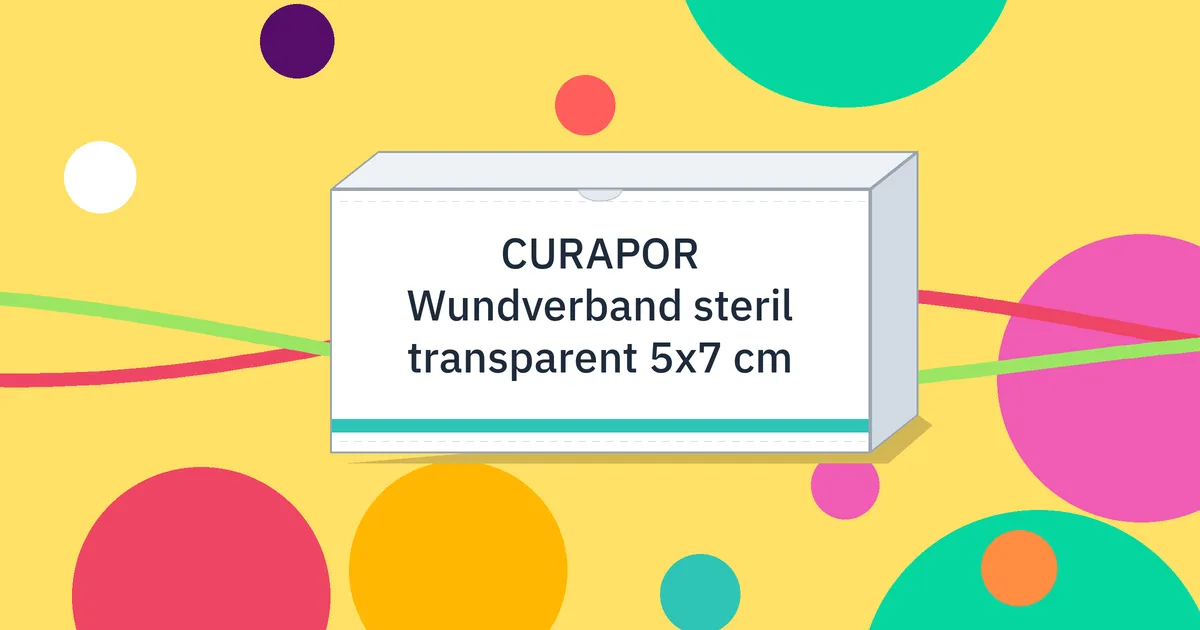 Symbolbild: Packung mit der Aufschrift CURAPOR Wundverband steril transparent 5x7 cm (PZN 19116975) – Verfügbarkeit und Bezug in Apotheken in Frankfurt am Main