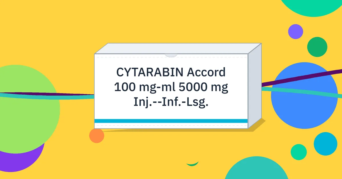 Symbolbild: Packung mit der Aufschrift CYTARABIN Accord 100 mg-ml 5000 mg Inj.--Inf.-Lsg. (PZN 10309052) – Verfügbarkeit und Bezug in Apotheken in Frankfurt am Main