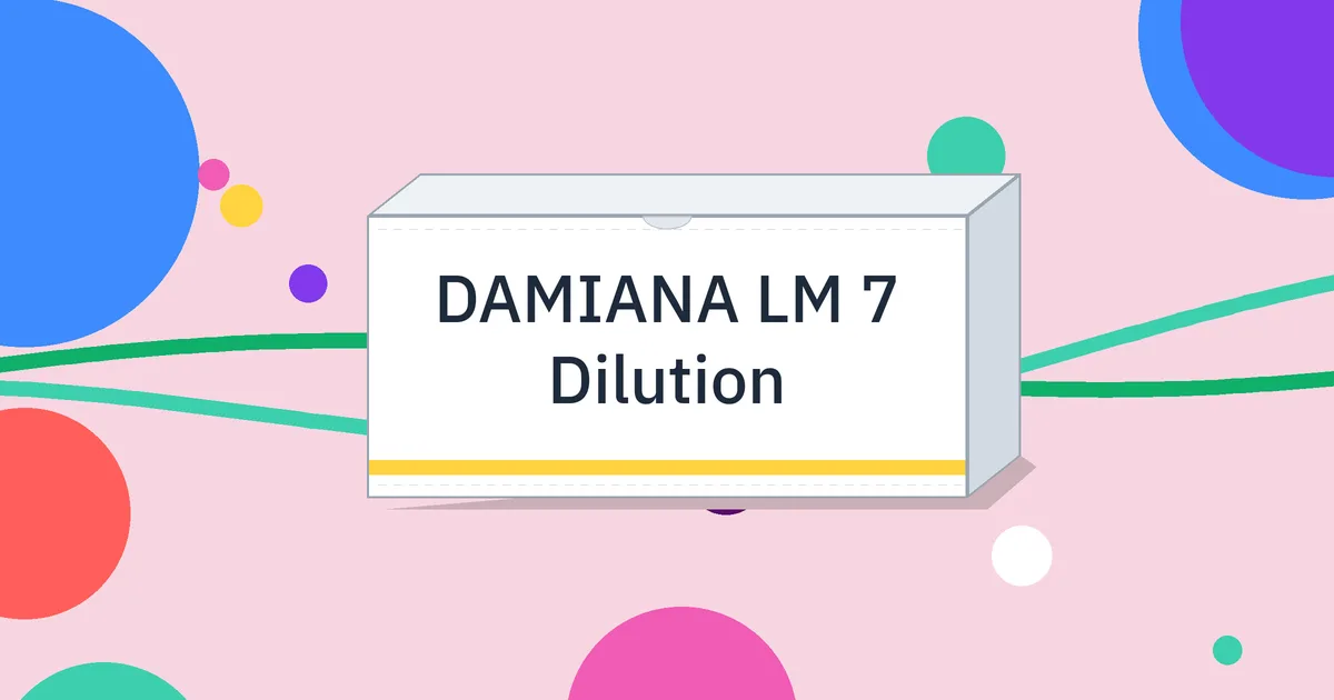 Symbolbild: Packung mit der Aufschrift DAMIANA LM 7 Dilution (PZN 13460915) – Verfügbarkeit und Bezug in Apotheken in Frankfurt am Main
