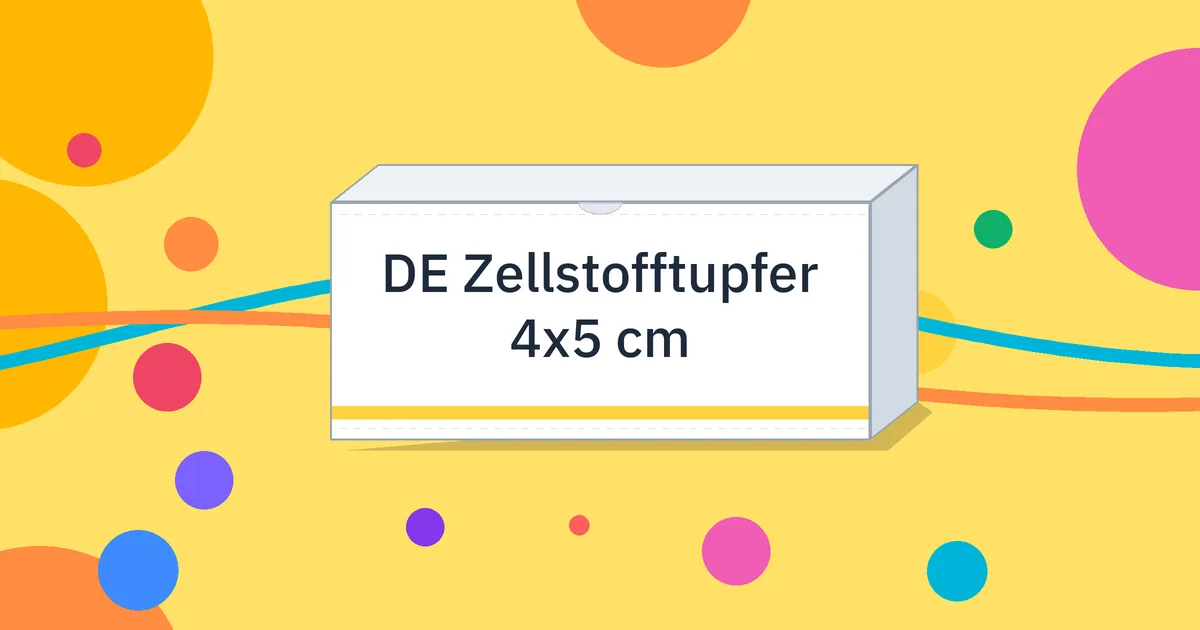 Symbolbild: Packung mit der Aufschrift DE Zellstofftupfer 4x5 cm (PZN 05965943) – Verfügbarkeit und Bezug in Apotheken in Frankfurt am Main