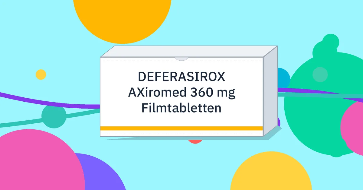 Symbolbild: Packung mit der Aufschrift DEFERASIROX AXiromed 360 mg Filmtabletten (PZN 17946313) – Verfügbarkeit und Bezug in Apotheken in Frankfurt am Main