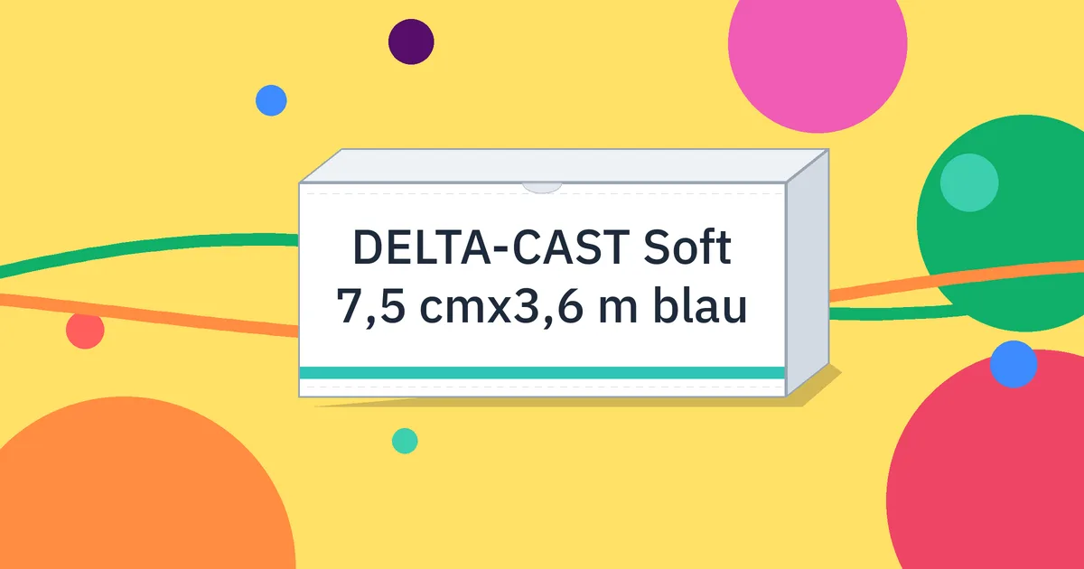 Symbolbild: Packung mit der Aufschrift DELTA-CAST Soft 7,5 cmx3,6 m blau (PZN 09275649) – Verfügbarkeit und Bezug in Apotheken in Frankfurt am Main