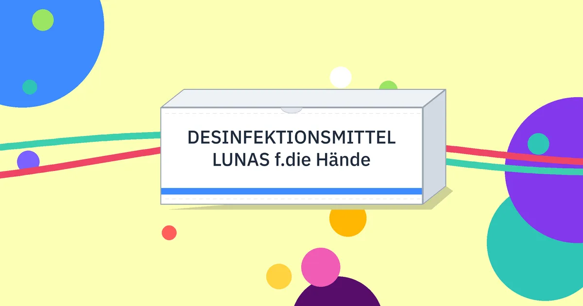 Symbolbild: Packung mit der Aufschrift DESINFEKTIONSMITTEL LUNAS f.die Hände (PZN 16904838) – Verfügbarkeit und Bezug in Apotheken in Frankfurt am Main