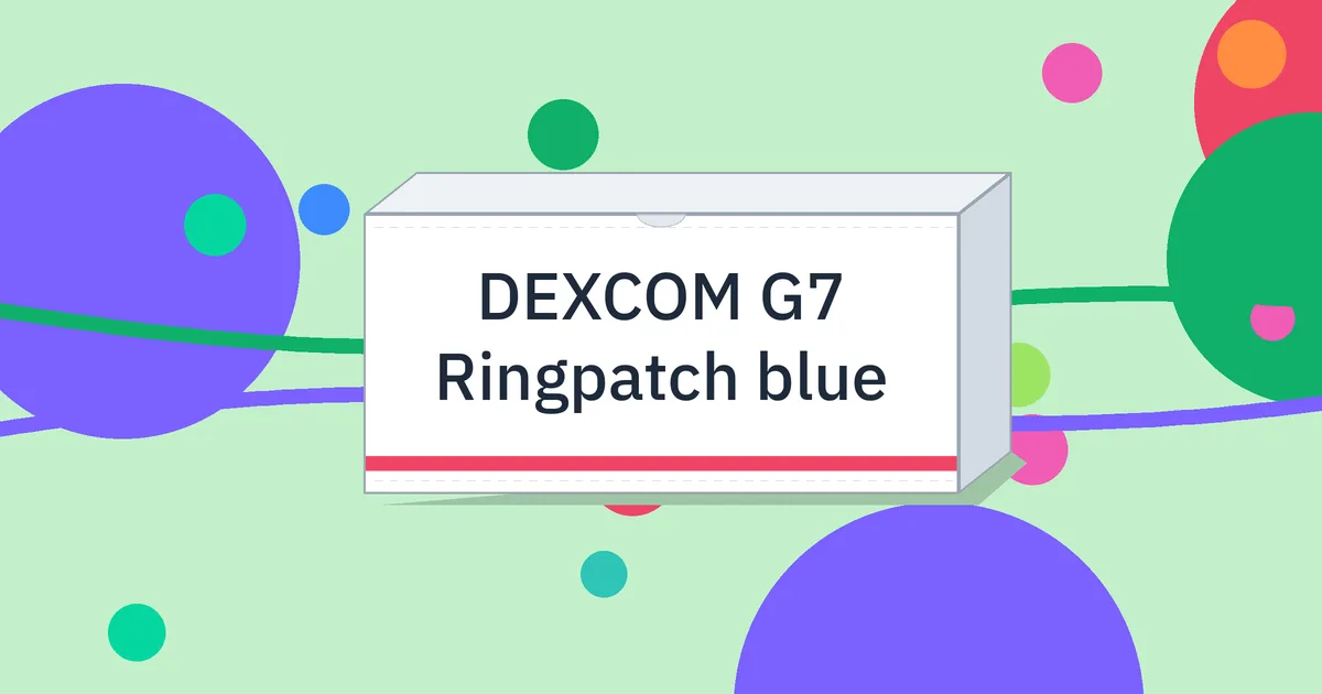 Symbolbild: Packung mit der Aufschrift DEXCOM G7 Ringpatch blue (PZN 19865820) – Verfügbarkeit und Bezug in Apotheken in Frankfurt am Main