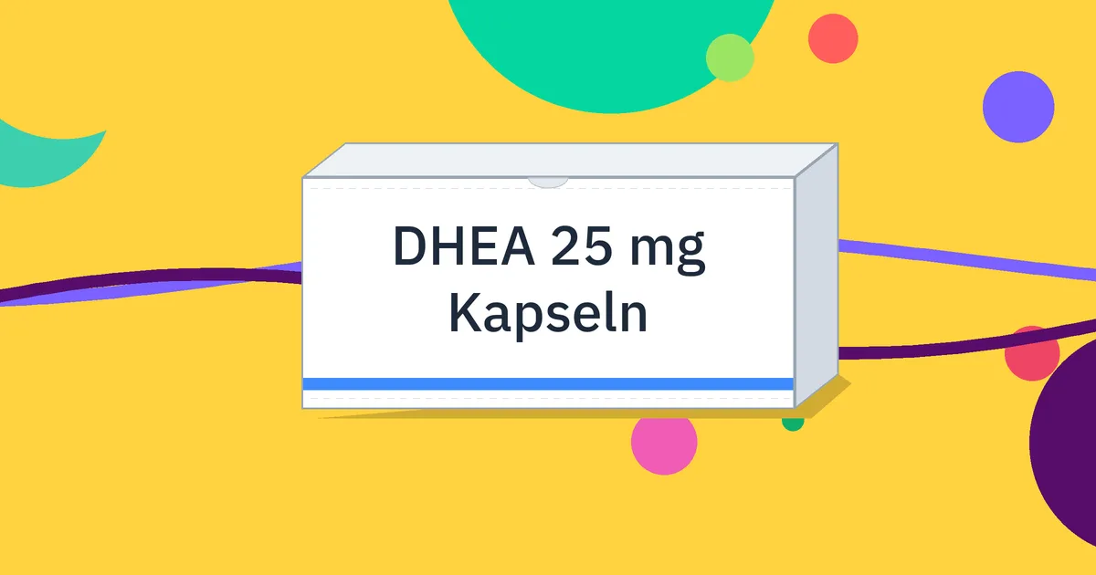 Symbolbild: Packung mit der Aufschrift DHEA 25 mg Kapseln (PZN 18907143) – Verfügbarkeit und Bezug in Apotheken in Frankfurt am Main