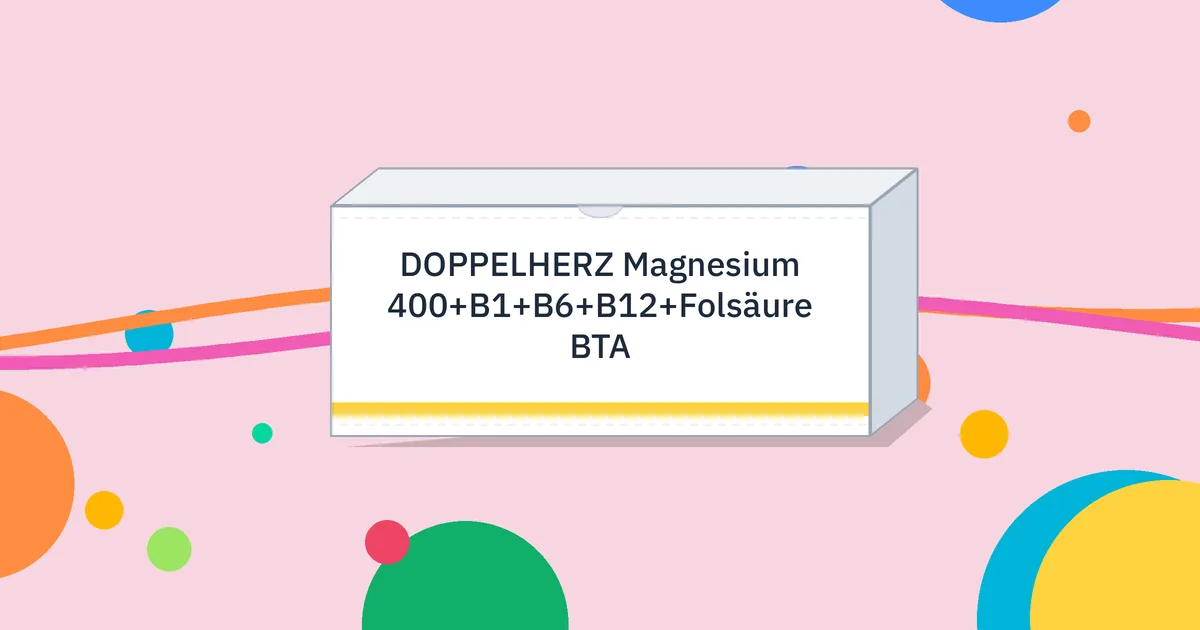 Symbolbild: Packung mit der Aufschrift DOPPELHERZ Magnesium 400+B1+B6+B12+Folsäure BTA (PZN 17556813) – Verfügbarkeit und Bezug in Apotheken in Frankfurt am Main