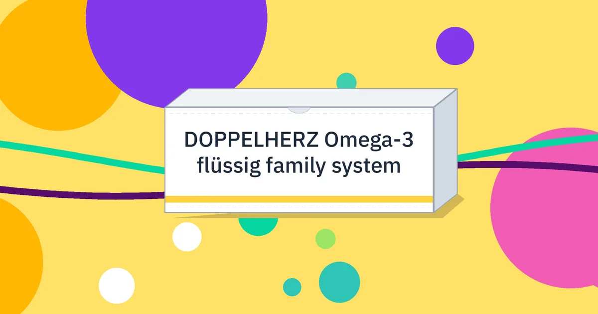 Symbolbild: Packung mit der Aufschrift DOPPELHERZ Omega-3 flüssig family system (PZN 12351259) – Verfügbarkeit und Bezug in Apotheken in Frankfurt am Main