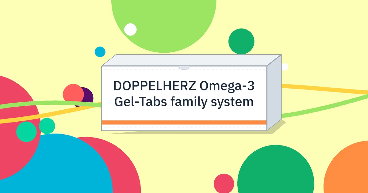 Symbolbild: Packung mit der Aufschrift DOPPELHERZ Omega-3 Gel-Tabs family system (PZN 12351236) – Verfügbarkeit und Bezug in Apotheken in Frankfurt am Main