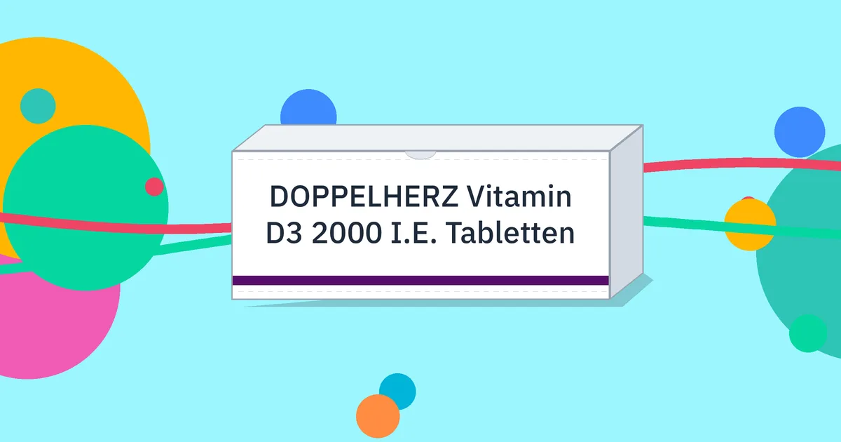 Symbolbild: Packung mit der Aufschrift DOPPELHERZ Vitamin D3 2000 I.E. Tabletten (PZN 16869496) – Verfügbarkeit und Bezug in Apotheken in Frankfurt am Main