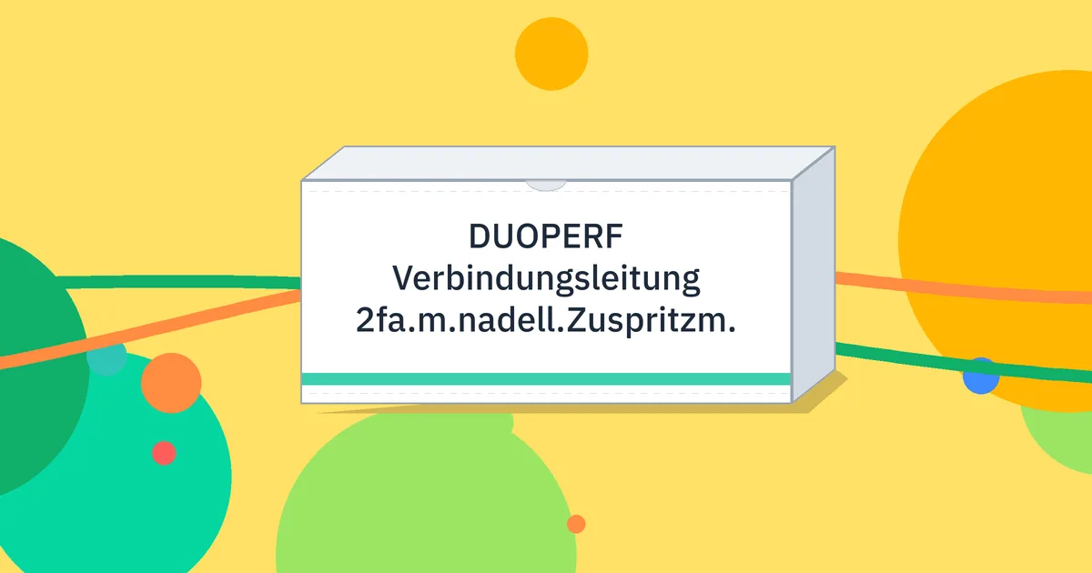 Symbolbild: Packung mit der Aufschrift DUOPERF Verbindungsleitung 2fa.m.nadell.Zuspritzm. (PZN 16704140) – Verfügbarkeit und Bezug in Apotheken in Frankfurt am Main