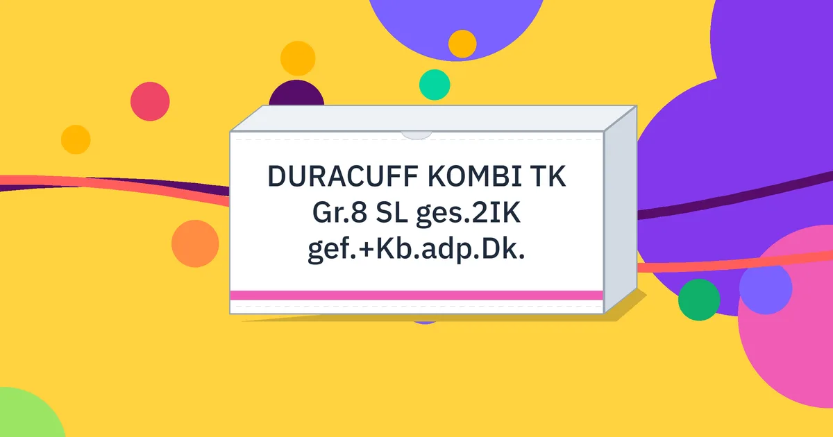 Symbolbild: Packung mit der Aufschrift DURACUFF KOMBI TK Gr.8 SL ges.2IK gef.+Kb.adp.Dk. (PZN 04960381) – Verfügbarkeit und Bezug in Apotheken in Frankfurt am Main