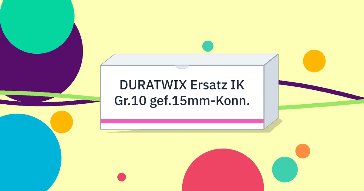 Symbolbild: Packung mit der Aufschrift DURATWIX Ersatz IK Gr.10 gef.15mm-Konn. (PZN 06990682) – Verfügbarkeit und Bezug in Apotheken in Frankfurt am Main