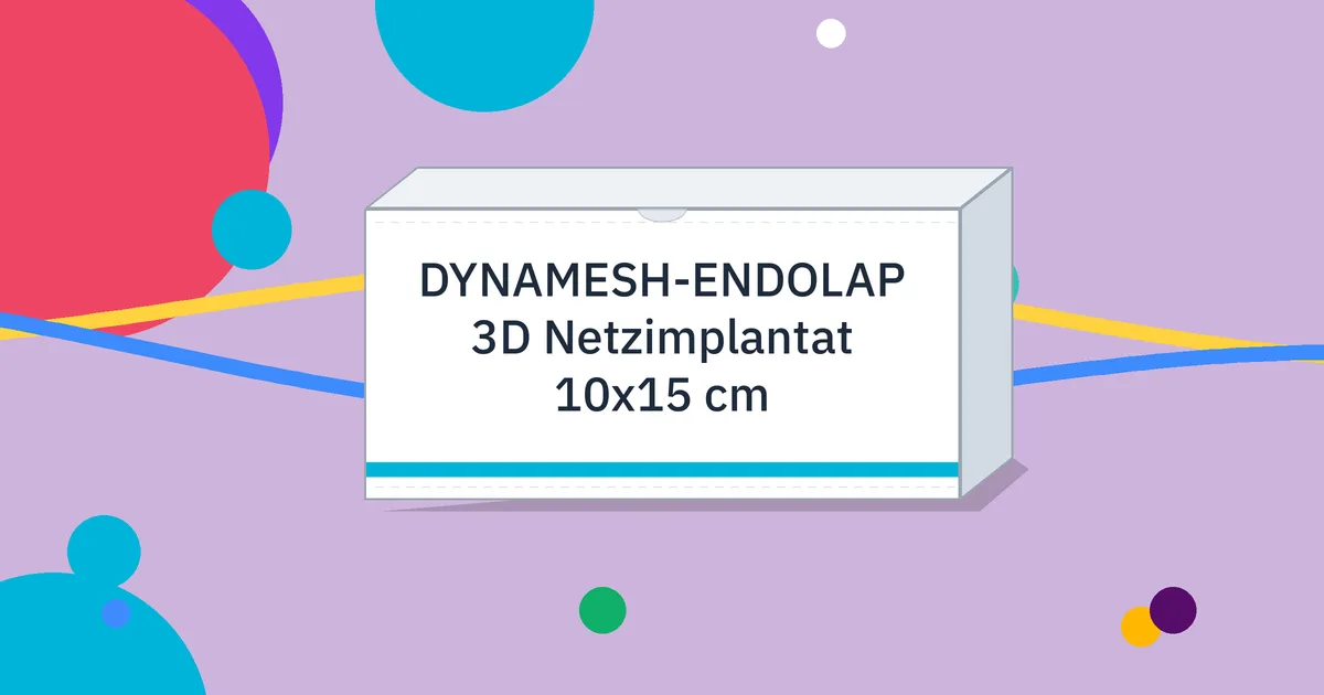 Symbolbild: Packung mit der Aufschrift DYNAMESH-ENDOLAP 3D Netzimplantat 10x15 cm (PZN 10914652) – Verfügbarkeit und Bezug in Apotheken in Frankfurt am Main
