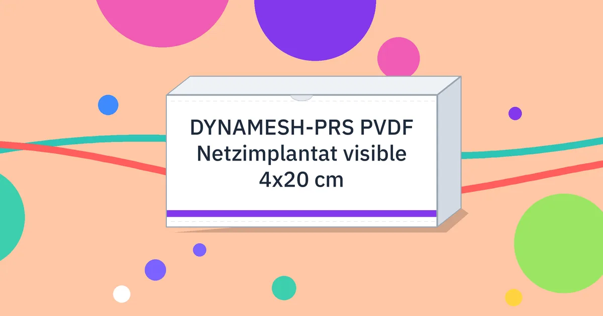 Symbolbild: Packung mit der Aufschrift DYNAMESH-PRS PVDF Netzimplantat visible 4x20 cm (PZN 19390067) – Verfügbarkeit und Bezug in Apotheken in Frankfurt am Main