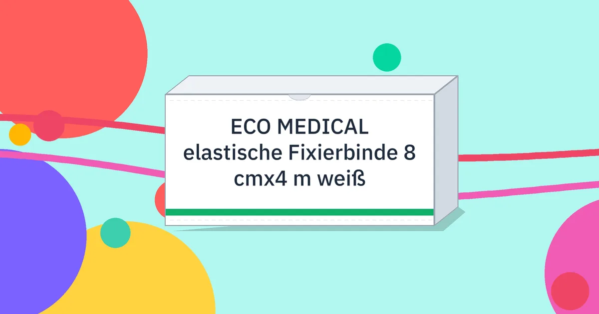 Symbolbild: Packung mit der Aufschrift ECO MEDICAL elastische Fixierbinde 8 cmx4 m weiß (PZN 00758180) – Verfügbarkeit und Bezug in Apotheken in Frankfurt am Main