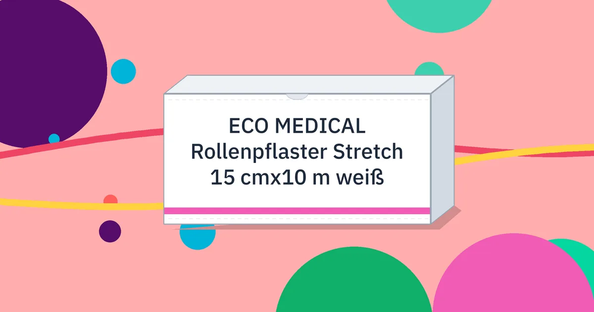Symbolbild: Packung mit der Aufschrift ECO MEDICAL Rollenpflaster Stretch 15 cmx10 m weiß (PZN 00743072) – Verfügbarkeit und Bezug in Apotheken in Frankfurt am Main