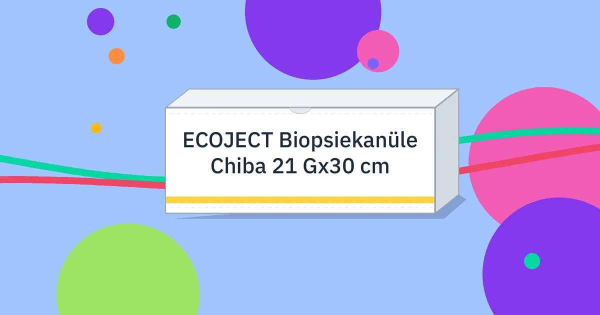 Symbolbild: Packung mit der Aufschrift ECOJECT Biopsiekanüle Chiba 21 Gx30 cm (PZN 06125300) – Verfügbarkeit und Bezug in Apotheken in Frankfurt am Main