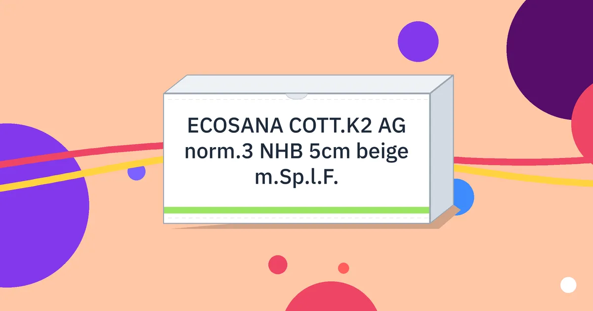 Symbolbild: Packung mit der Aufschrift ECOSANA COTT.K2 AG norm.3 NHB 5cm beige m.Sp.l.F. (PZN 16949433) – Verfügbarkeit und Bezug in Apotheken in Frankfurt am Main