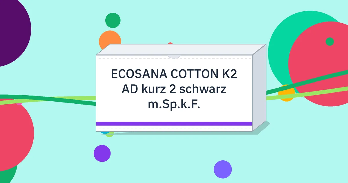 Symbolbild: Packung mit der Aufschrift ECOSANA COTTON K2 AD kurz 2 schwarz m.Sp.k.F. (PZN 16947322) – Verfügbarkeit und Bezug in Apotheken in Frankfurt am Main