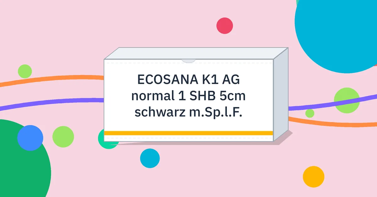 Symbolbild: Packung mit der Aufschrift ECOSANA K1 AG normal 1 SHB 5cm schwarz m.Sp.l.F. (PZN 04725639) – Verfügbarkeit und Bezug in Apotheken in Frankfurt am Main