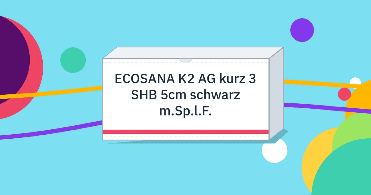 Symbolbild: Packung mit der Aufschrift ECOSANA K2 AG kurz 3 SHB 5cm schwarz m.Sp.l.F. (PZN 10955119) – Verfügbarkeit und Bezug in Apotheken in Frankfurt am Main