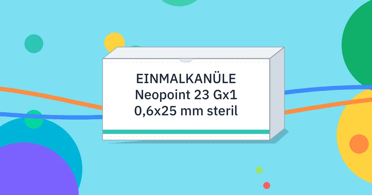 Symbolbild: Packung mit der Aufschrift EINMALKANÜLE Neopoint 23 Gx1 0,6x25 mm steril (PZN 00363435) – Verfügbarkeit und Bezug in Apotheken in Frankfurt am Main