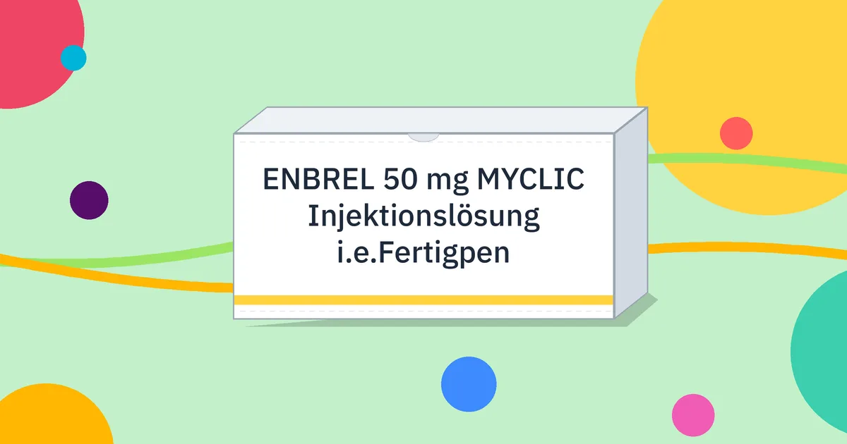 Symbolbild: Packung mit der Aufschrift ENBREL 50 mg MYCLIC Injektionslösung i.e.Fertigpen (PZN 06452938) – Verfügbarkeit und Bezug in Apotheken in Frankfurt am Main