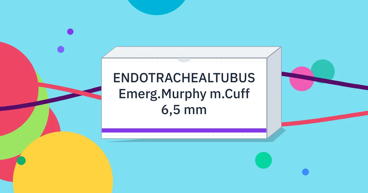 Symbolbild: Packung mit der Aufschrift ENDOTRACHEALTUBUS Emerg.Murphy m.Cuff 6,5 mm (PZN 07220124) – Verfügbarkeit und Bezug in Apotheken in Frankfurt am Main