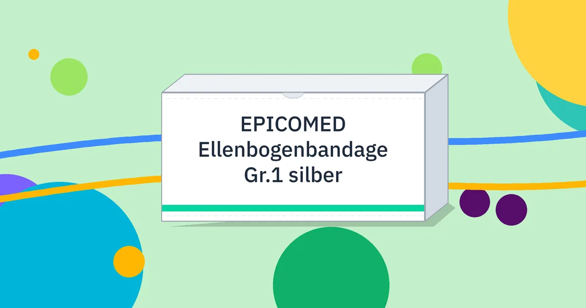 Symbolbild: Packung mit der Aufschrift EPICOMED Ellenbogenbandage Gr.1 silber (PZN 18491317) – Verfügbarkeit und Bezug in Apotheken in Frankfurt am Main