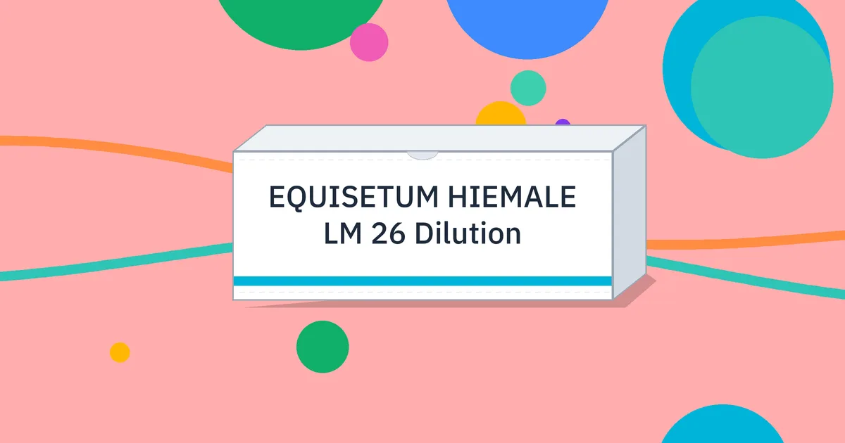 Symbolbild: Packung mit der Aufschrift EQUISETUM HIEMALE LM 26 Dilution (PZN 13473622) – Verfügbarkeit und Bezug in Apotheken in Frankfurt am Main