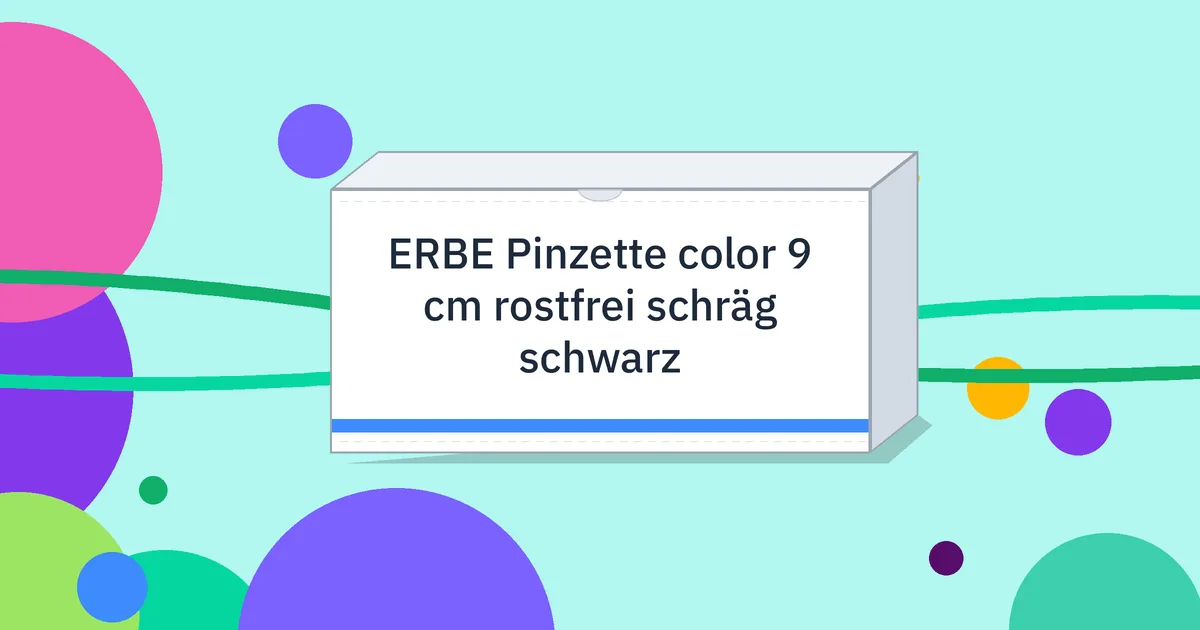 Symbolbild: Packung mit der Aufschrift ERBE Pinzette color 9 cm rostfrei schräg schwarz (PZN 06849506) – Verfügbarkeit und Bezug in Apotheken in Frankfurt am Main