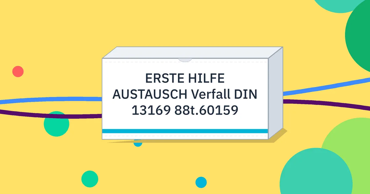 Symbolbild: Packung mit der Aufschrift ERSTE HILFE AUSTAUSCH Verfall DIN 13169 88t.60159 (PZN 13198185) – Verfügbarkeit und Bezug in Apotheken in Frankfurt am Main