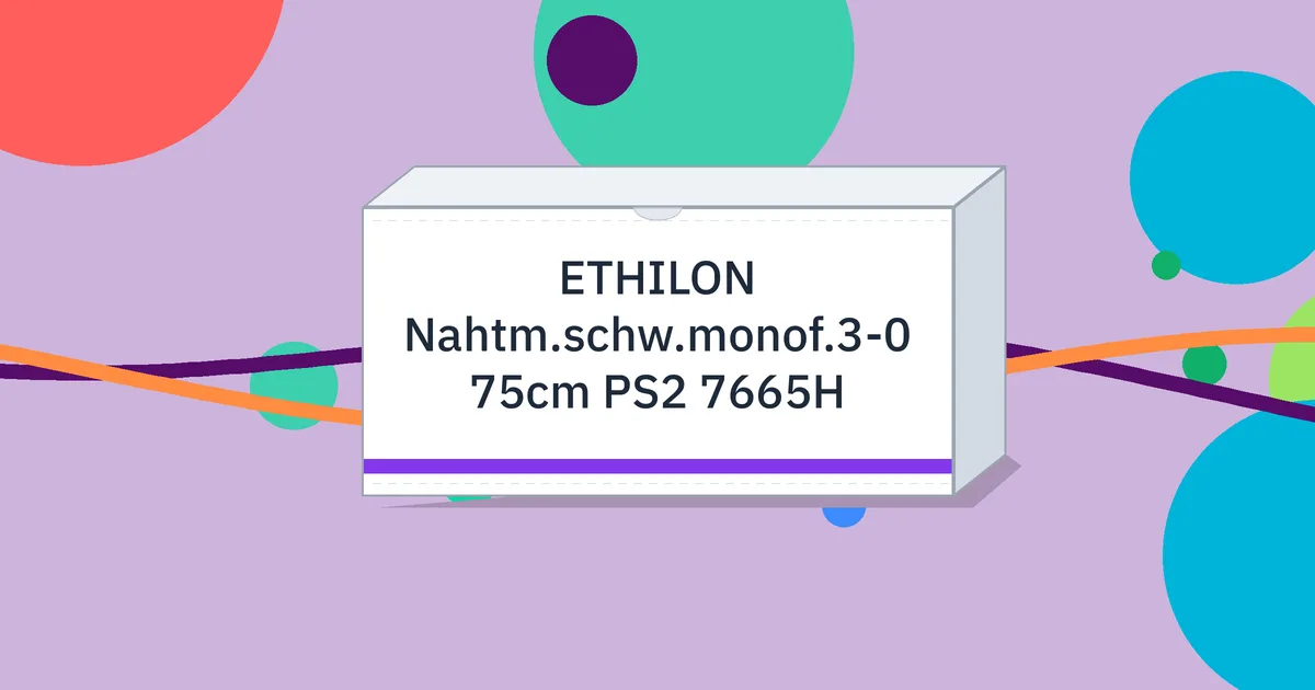 Symbolbild: Packung mit der Aufschrift ETHILON Nahtm.schw.monof.3-0 75cm PS2 7665H (PZN 16251916) – Verfügbarkeit und Bezug in Apotheken in Frankfurt am Main