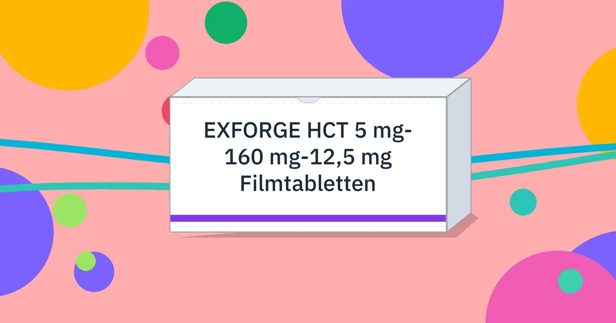 Symbolbild: Packung mit der Aufschrift EXFORGE HCT 5 mg-160 mg-12,5 mg Filmtabletten (PZN 06571407) – Verfügbarkeit und Bezug in Apotheken in Frankfurt am Main