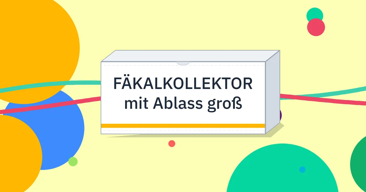 Symbolbild: Packung mit der Aufschrift FÄKALKOLLEKTOR mit Ablass groß (PZN 08560916) – Verfügbarkeit und Bezug in Apotheken in Frankfurt am Main