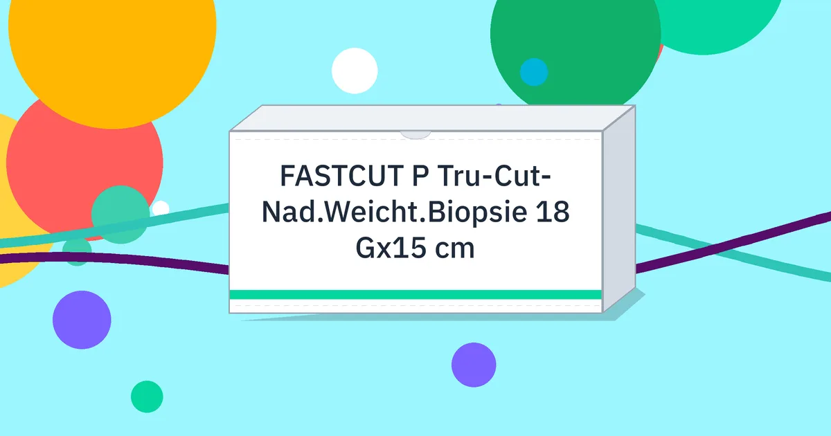 Symbolbild: Packung mit der Aufschrift FASTCUT P Tru-Cut-Nad.Weicht.Biopsie 18 Gx15 cm (PZN 19734905) – Verfügbarkeit und Bezug in Apotheken in Frankfurt am Main