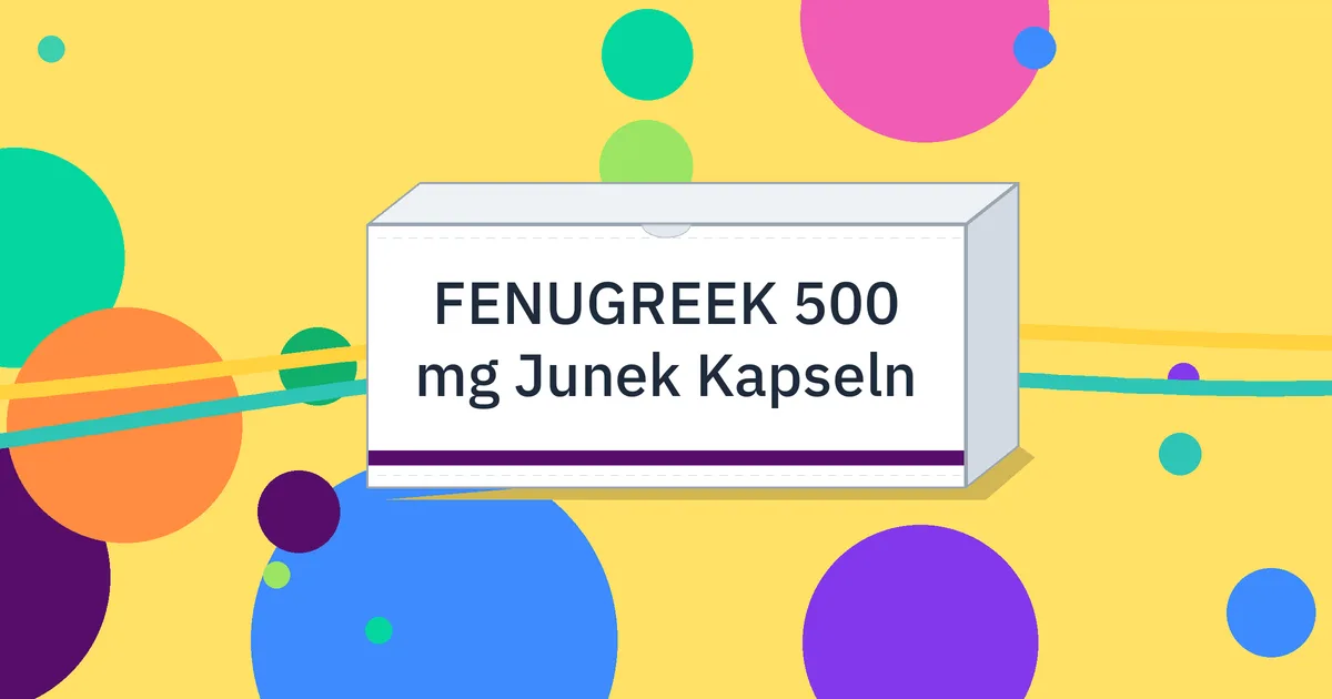 Symbolbild: Packung mit der Aufschrift FENUGREEK 500 mg Junek Kapseln (PZN 11075573) – Verfügbarkeit und Bezug in Apotheken in Frankfurt am Main