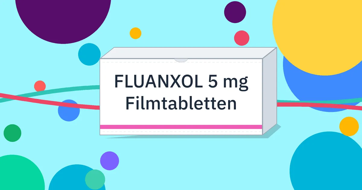 Symbolbild: Packung mit der Aufschrift FLUANXOL 5 mg Filmtabletten (PZN 17580355) – Verfügbarkeit und Bezug in Apotheken in Frankfurt am Main