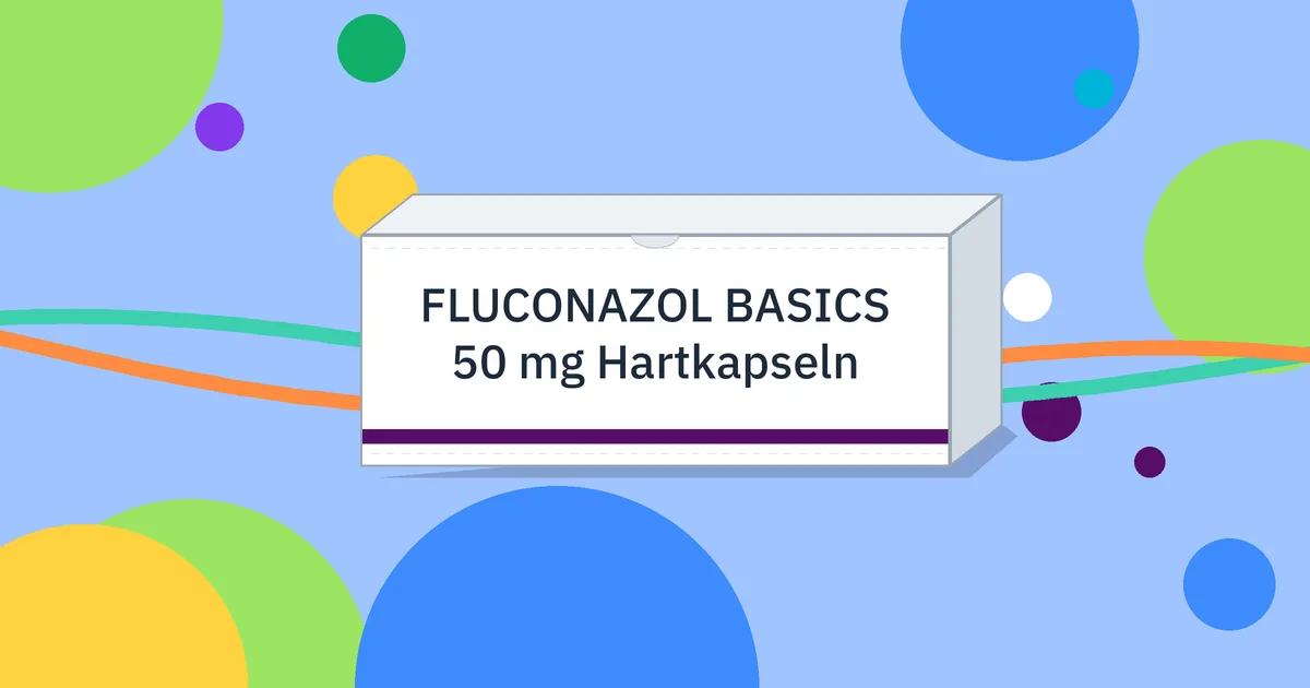 Symbolbild: Packung mit der Aufschrift FLUCONAZOL BASICS 50 mg Hartkapseln (PZN 04311820) – Verfügbarkeit und Bezug in Apotheken in Frankfurt am Main