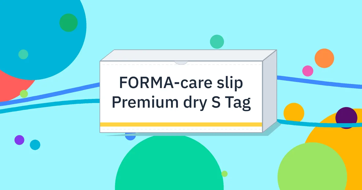 Symbolbild: Packung mit der Aufschrift FORMA-care slip Premium dry S Tag (PZN 12601182) – Verfügbarkeit und Bezug in Apotheken in Frankfurt am Main