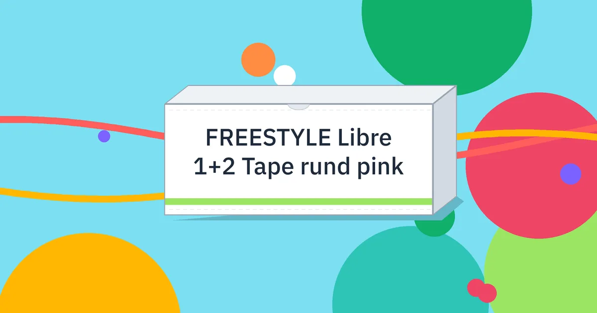 Symbolbild: Packung mit der Aufschrift FREESTYLE Libre 1+2 Tape rund pink (PZN 18177495) – Verfügbarkeit und Bezug in Apotheken in Frankfurt am Main