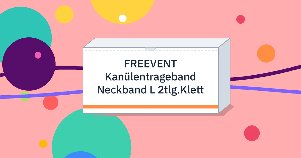 Symbolbild: Packung mit der Aufschrift FREEVENT Kanülentrageband Neckband L 2tlg.Klett (PZN 16081934) – Verfügbarkeit und Bezug in Apotheken in Frankfurt am Main