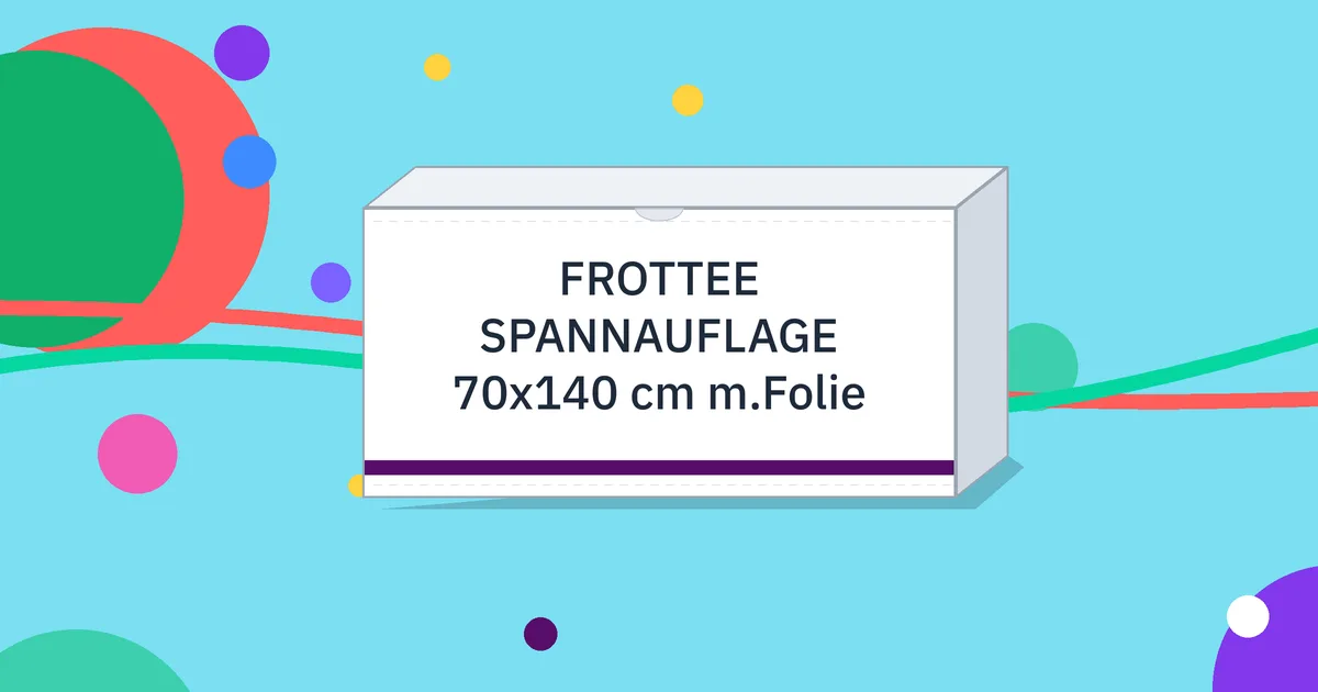 Symbolbild: Packung mit der Aufschrift FROTTEE SPANNAUFLAGE 70x140 cm m.Folie (PZN 01796099) – Verfügbarkeit und Bezug in Apotheken in Frankfurt am Main