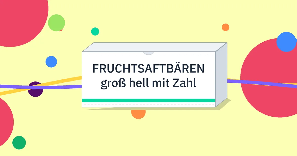 Symbolbild: Packung mit der Aufschrift FRUCHTSAFTBÄREN groß hell mit Zahl (PZN 15374657) – Verfügbarkeit und Bezug in Apotheken in Frankfurt am Main