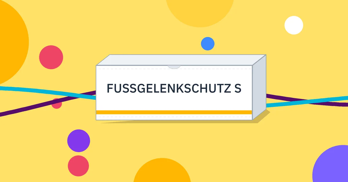 Symbolbild: Packung mit der Aufschrift FUSSGELENKSCHUTZ S (PZN 14262873) – Verfügbarkeit und Bezug in Apotheken in Frankfurt am Main
