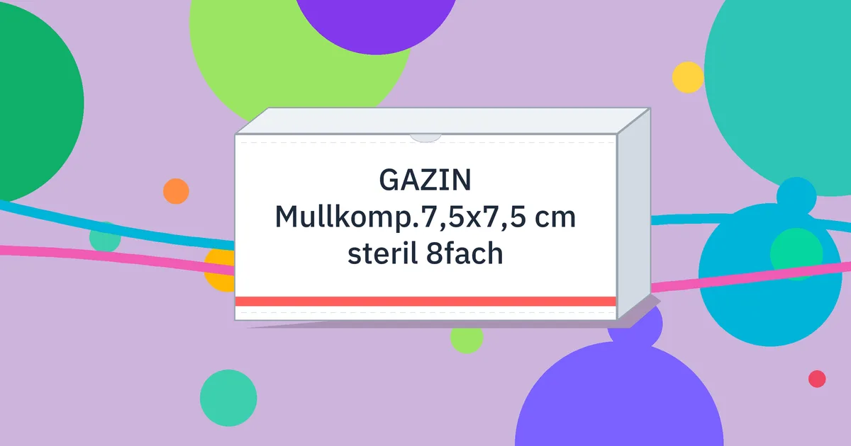 Symbolbild: Packung mit der Aufschrift GAZIN Mullkomp.7,5x7,5 cm steril 8fach (PZN 05984082) – Verfügbarkeit und Bezug in Apotheken in Frankfurt am Main