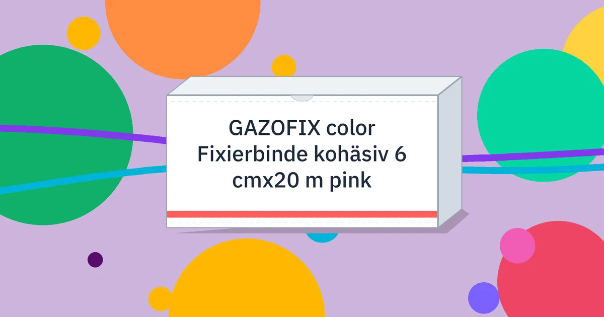 Symbolbild: Packung mit der Aufschrift GAZOFIX color Fixierbinde kohäsiv 6 cmx20 m pink (PZN 11587764) – Verfügbarkeit und Bezug in Apotheken in Frankfurt am Main
