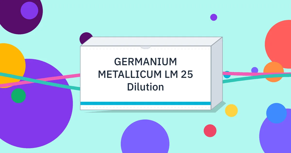 Symbolbild: Packung mit der Aufschrift GERMANIUM METALLICUM LM 25 Dilution (PZN 12877346) – Verfügbarkeit und Bezug in Apotheken in Frankfurt am Main