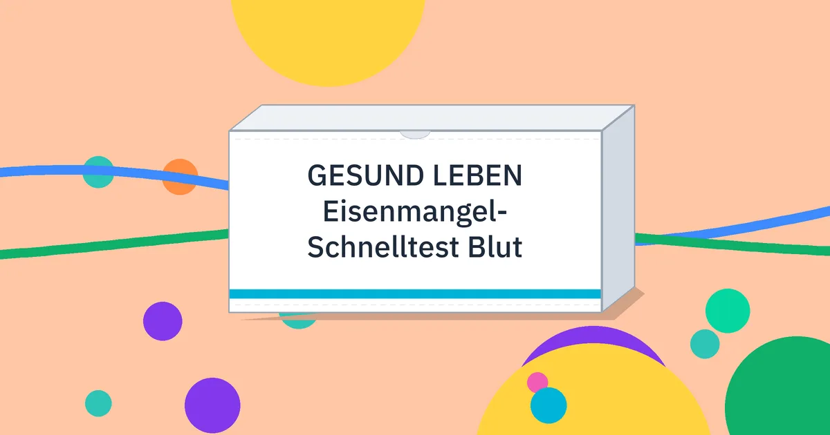 Symbolbild: Packung mit der Aufschrift GESUND LEBEN Eisenmangel-Schnelltest Blut (PZN 19365342) – Verfügbarkeit und Bezug in Apotheken in Frankfurt am Main